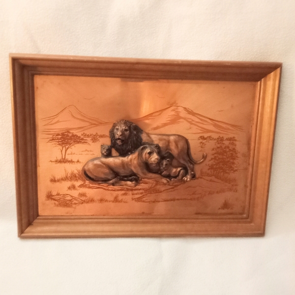 John Louw | Art | Mid Century Modern Copper Wood Look African Lion ...